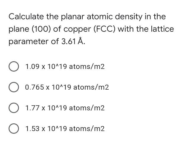 Solved Calculate the planar atomic density in the plane | Chegg.com