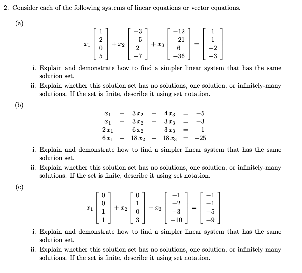 Solved Consider each of the following systems of linear | Chegg.com