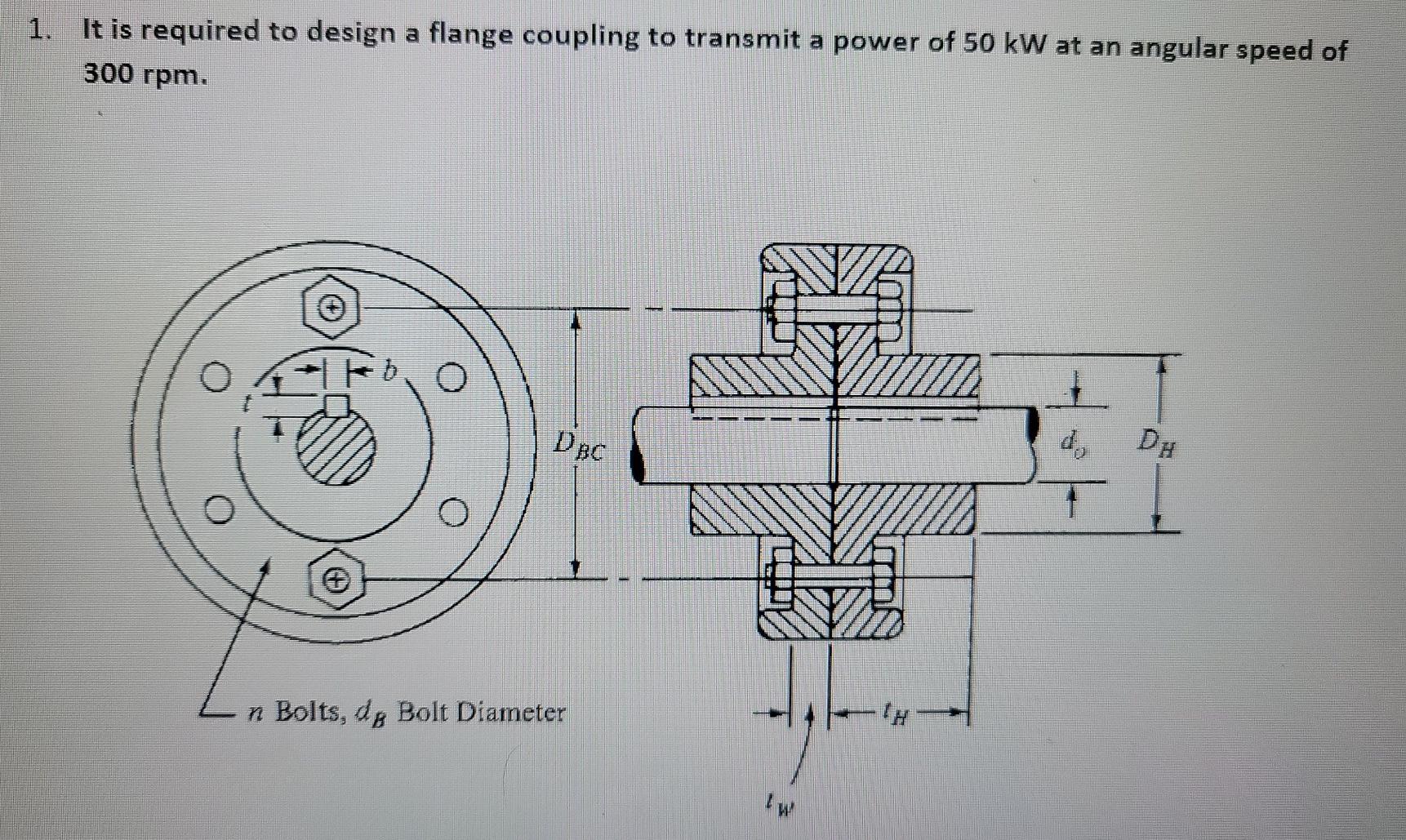 Solved 1. It is required to design a flange coupling to | Chegg.com