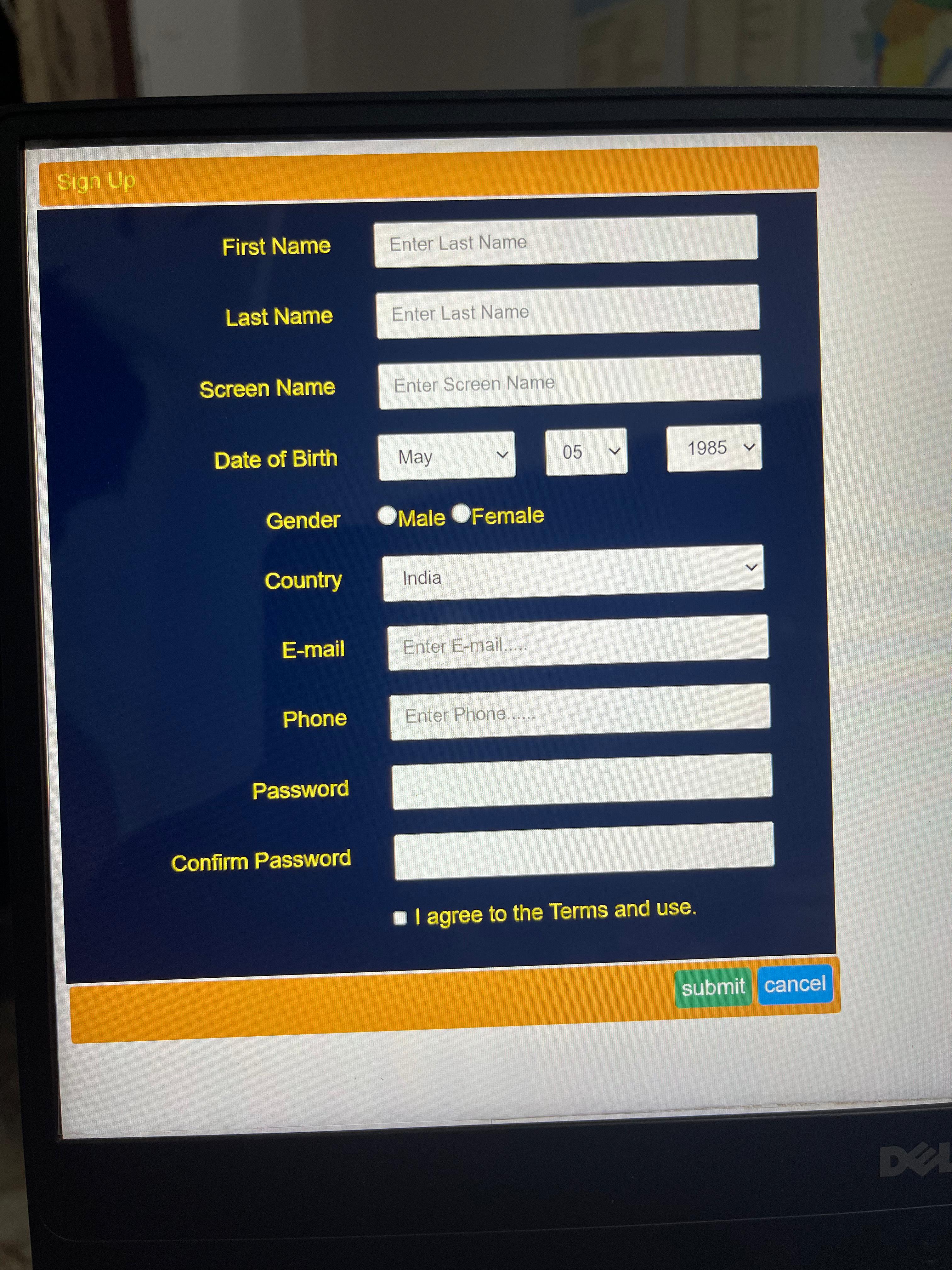 registration form by using html | Chegg.com