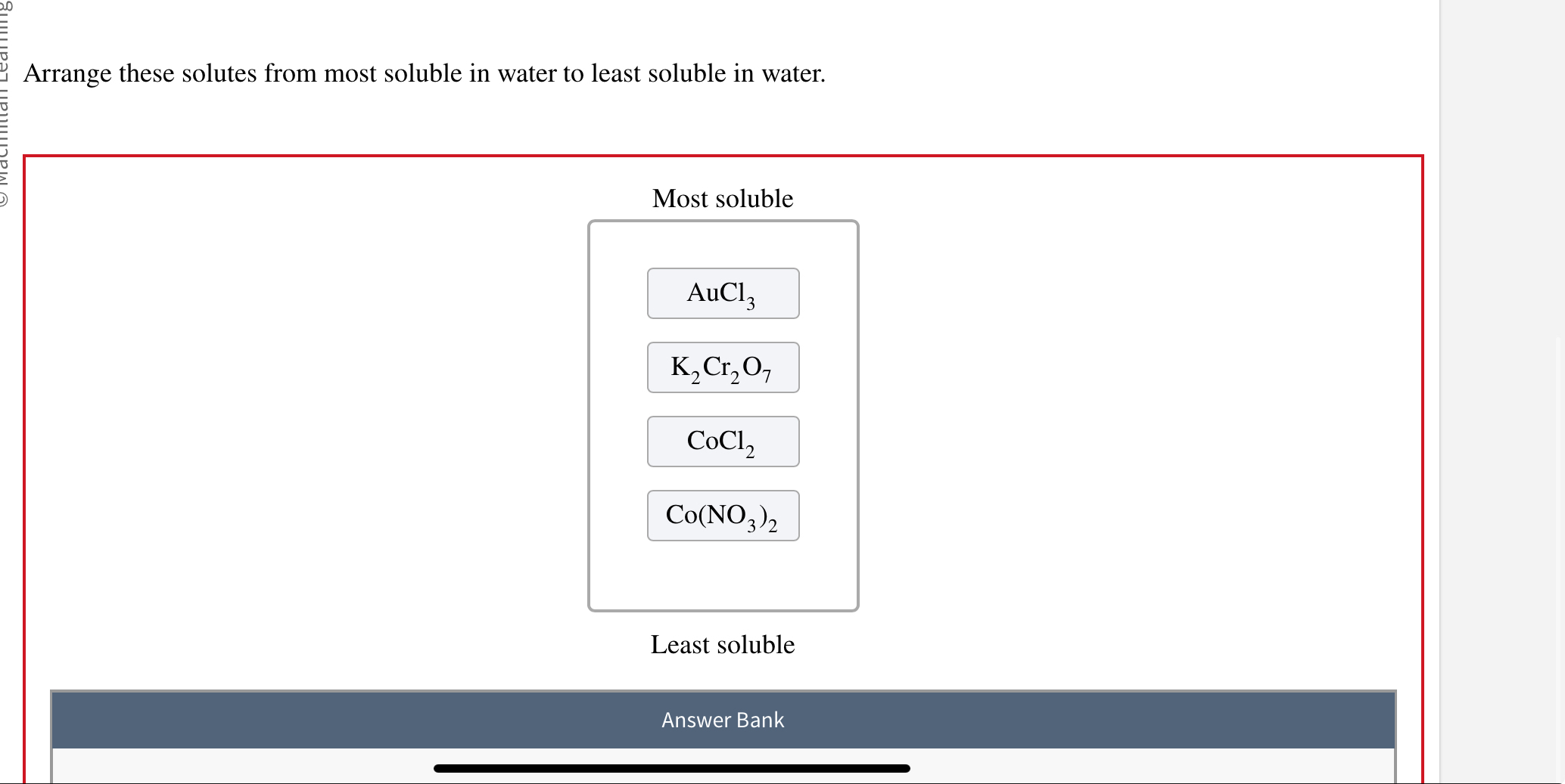 Solved Arrange these solutes from most soluble in water to | Chegg.com
