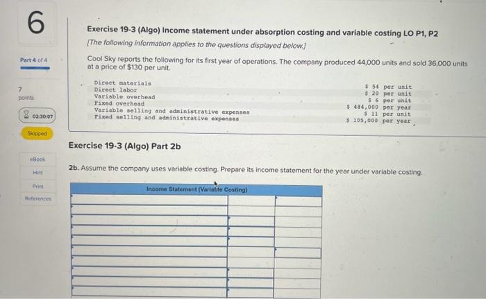 Solved Exercise 19-3 (Algo) Income statement under | Chegg.com