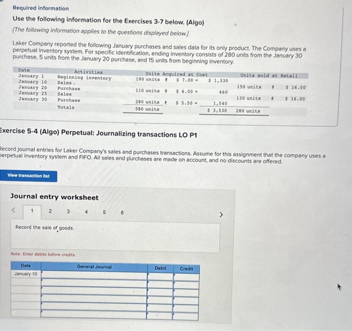 Solved Required information Use the following information | Chegg.com