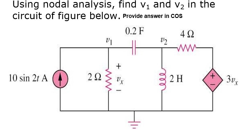 Solved Using nodal analysis, find v1 ﻿and v2 ﻿in the circuit | Chegg.com