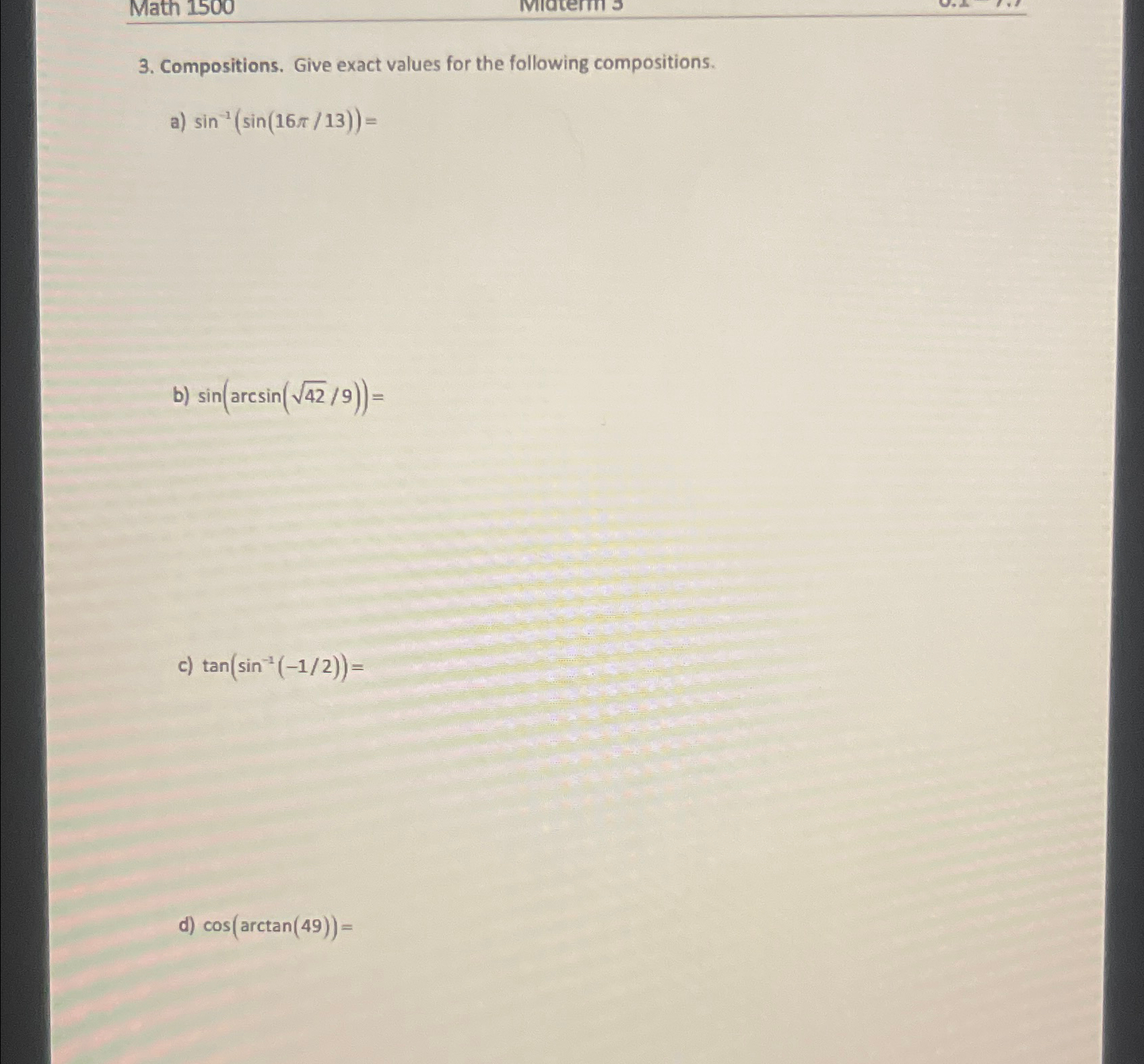 Solved Compositions. Give exact values for the following | Chegg.com