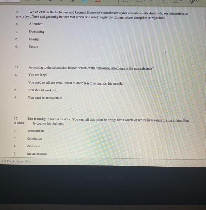 Solved 10. Which of Kim Bartholomew and Leonard Horowitz's | Chegg.com