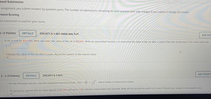 Solved ment Submission assignment, you submit answers by | Chegg.com