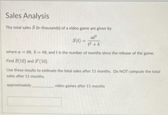 Solved Sales Analysis The total sales (in thousands ) of a | Chegg.com