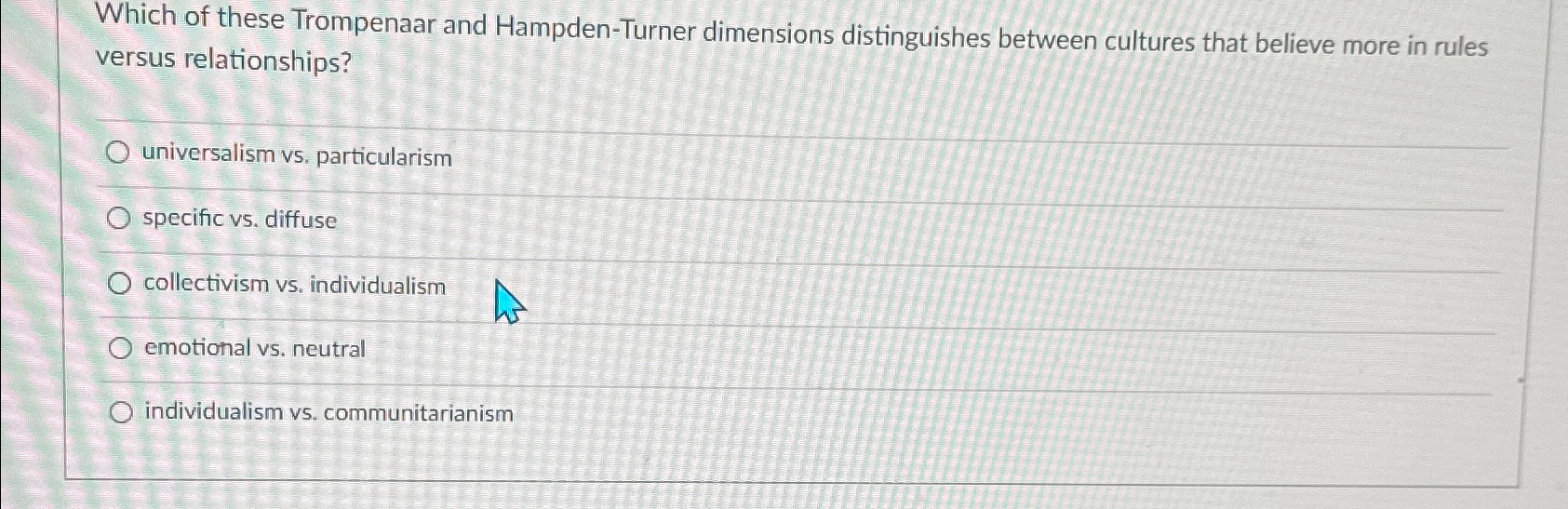 Solved Which of these Trompenaar and Hampden-Turner | Chegg.com