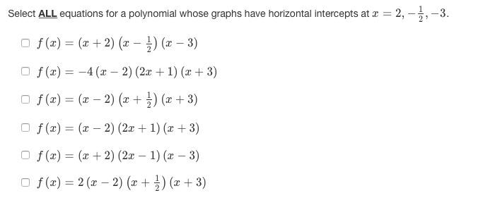 Solved Select ALL equations for a polynomial whose graphs | Chegg.com