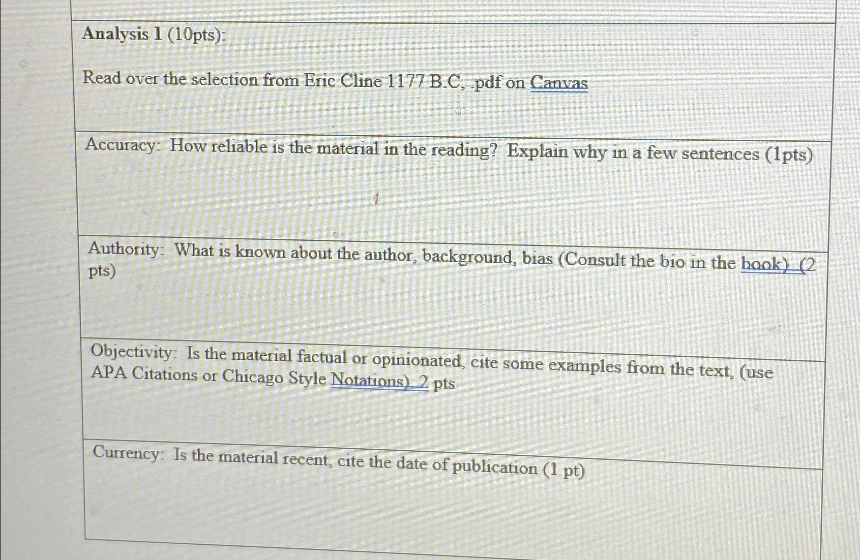 Solved Analysis 1 (10pts):Read over the selection from Eric | Chegg.com