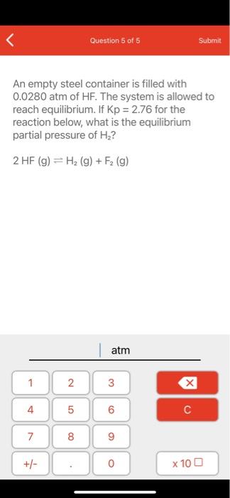 Solved Question 5 of 5 Submit An empty steel container is | Chegg.com