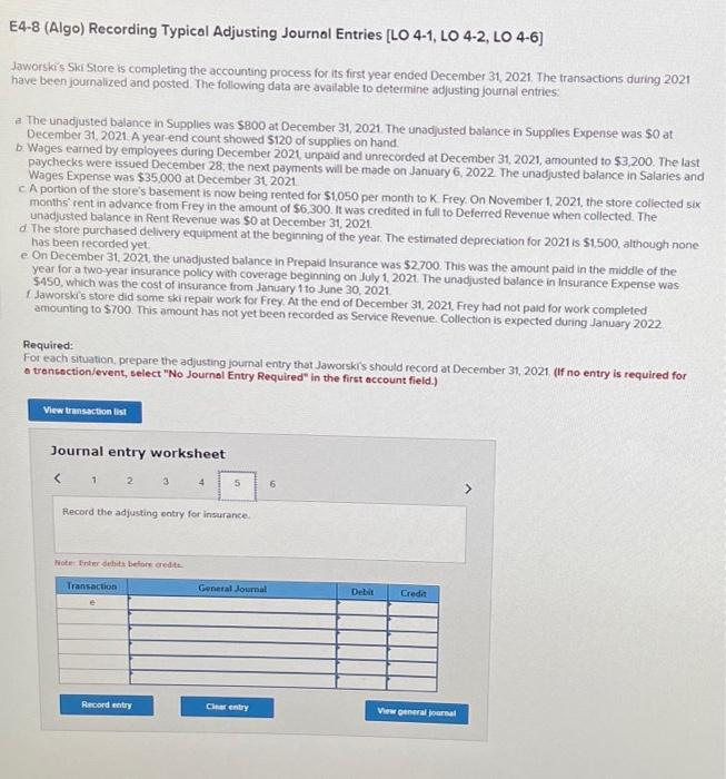 Solved E4-8 (Algo) Recording Typical Adjusting Journal | Chegg.com