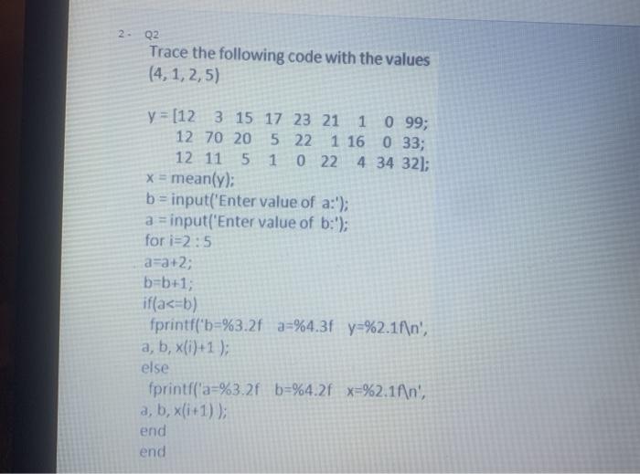 Solved 2. Q2 Trace the following code with the values (4,1, | Chegg.com