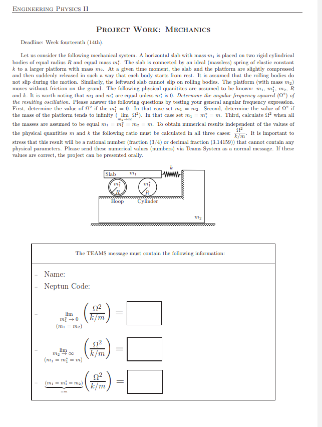 Solved EngineEring PhYsics IIPROJECT WORK: | Chegg.com