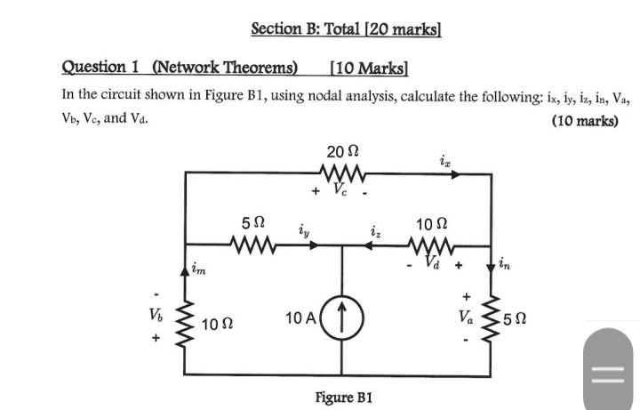 Solved In the circuit shown in Figure B1, using nodal | Chegg.com