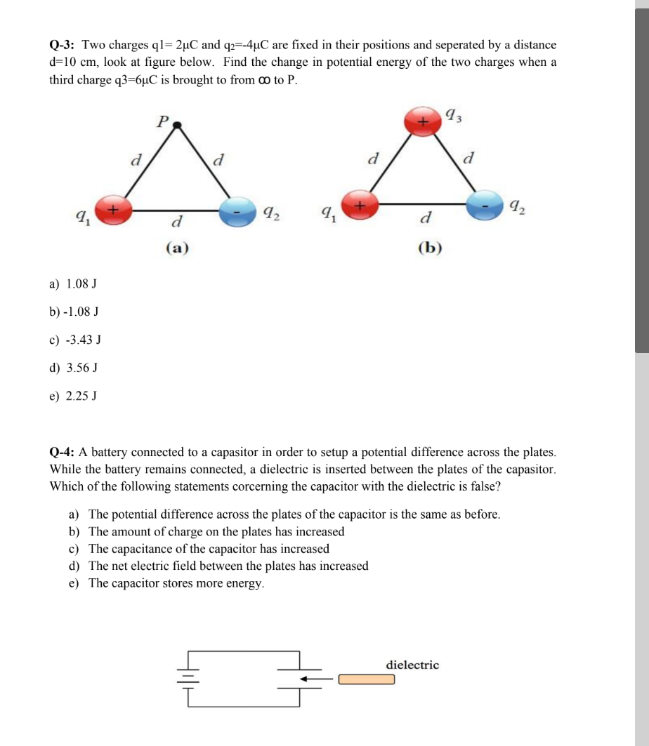 Solved Q-3: Two charges q1=2μC and q2=−4μC are fixed in | Chegg.com