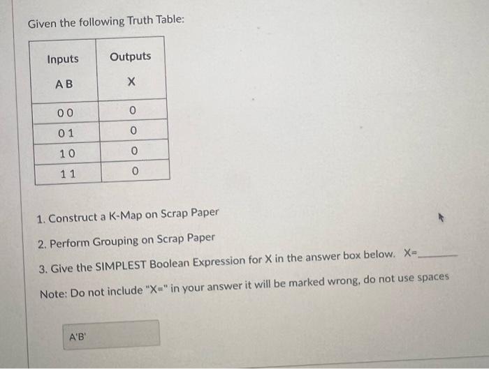Solved Given the following Truth Table: 1. Construct a K-Map | Chegg.com