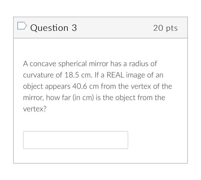 Solved A concave spherical mirror has a radius of curvature | Chegg.com
