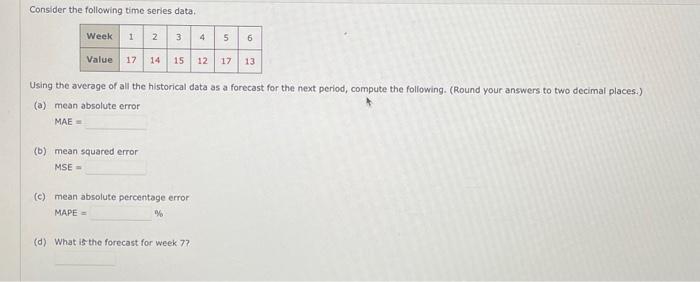 Solved Consider the following time series data.Consider the | Chegg.com