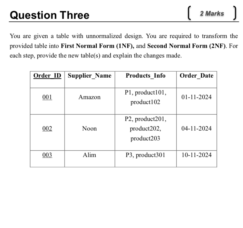 Solved Question Three12 ﻿MarksYou are given a table with | Chegg.com
