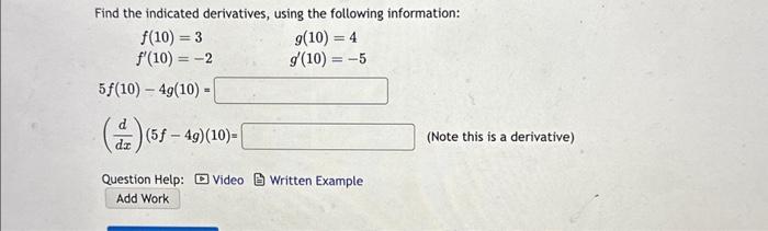 Solved Find the indicated derivatives, using the following | Chegg.com