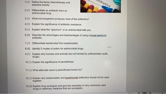 Solved 1.(1) Define the terms chemotherapy and selective | Chegg.com