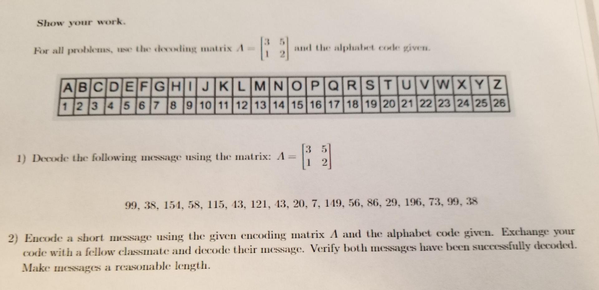 Solved Show your work. For all problems, use the decoding | Chegg.com