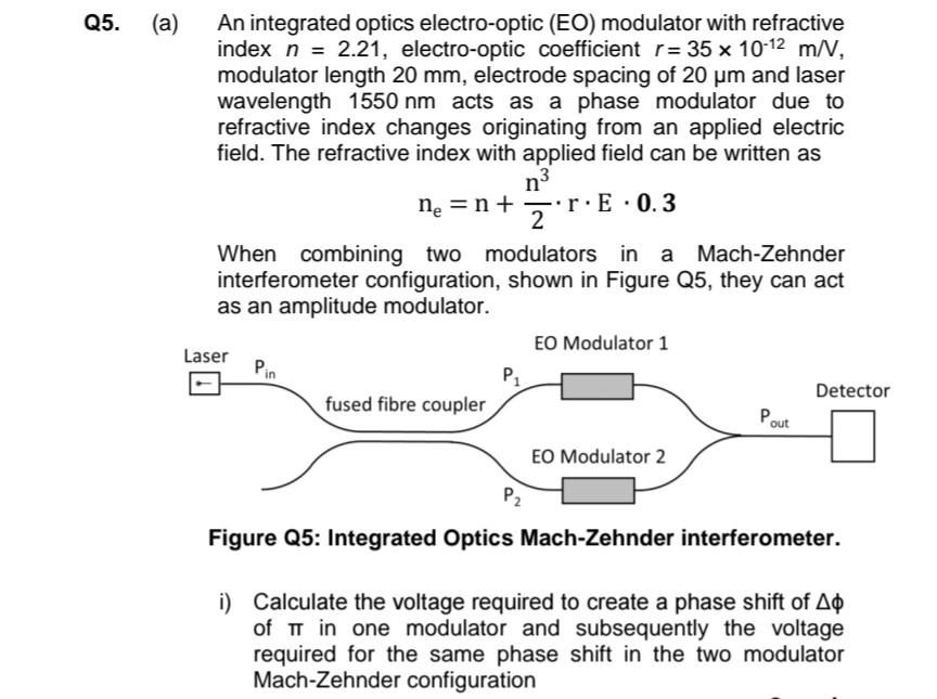 Solved An integrated optics electro-optic (EO) modulator | Chegg.com