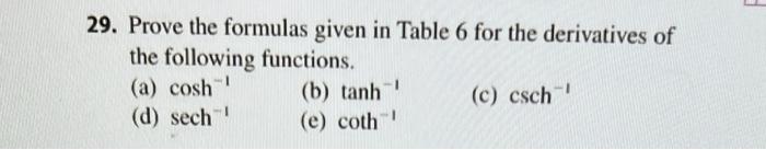 Solved 29. Prove the formulas given in Table 6 for the | Chegg.com