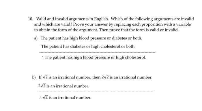 Solved 10. Valid and invalid arguments in English. Which of | Chegg.com