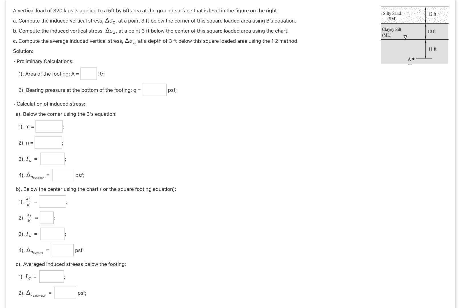 Solved Averaged induced streess below the footing: | Chegg.com