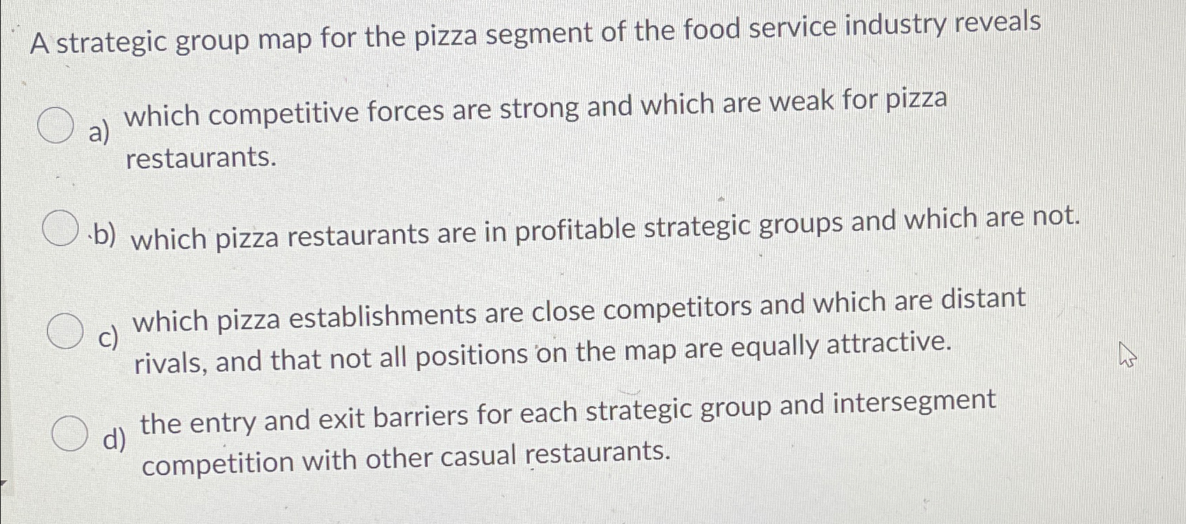 Solved A strategic group map for the pizza segment of the | Chegg.com