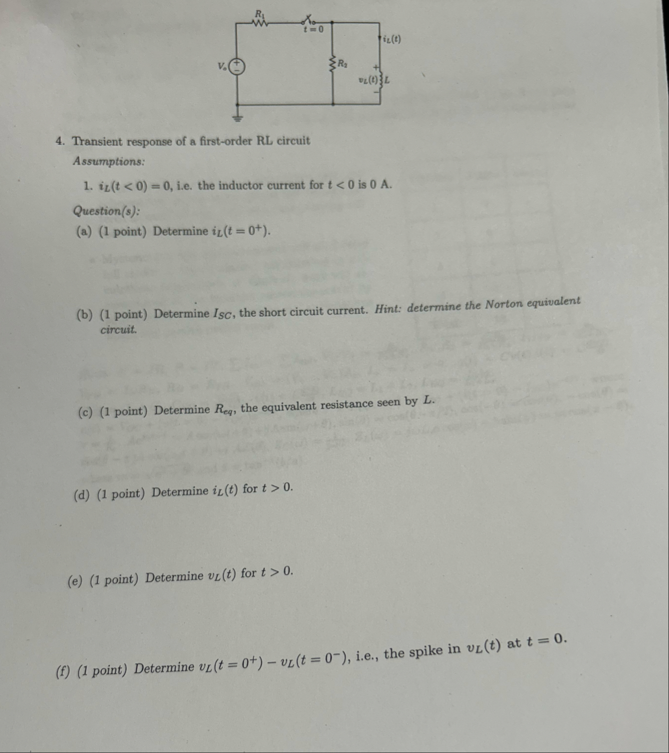 Solved Transient response of a first-order RL | Chegg.com