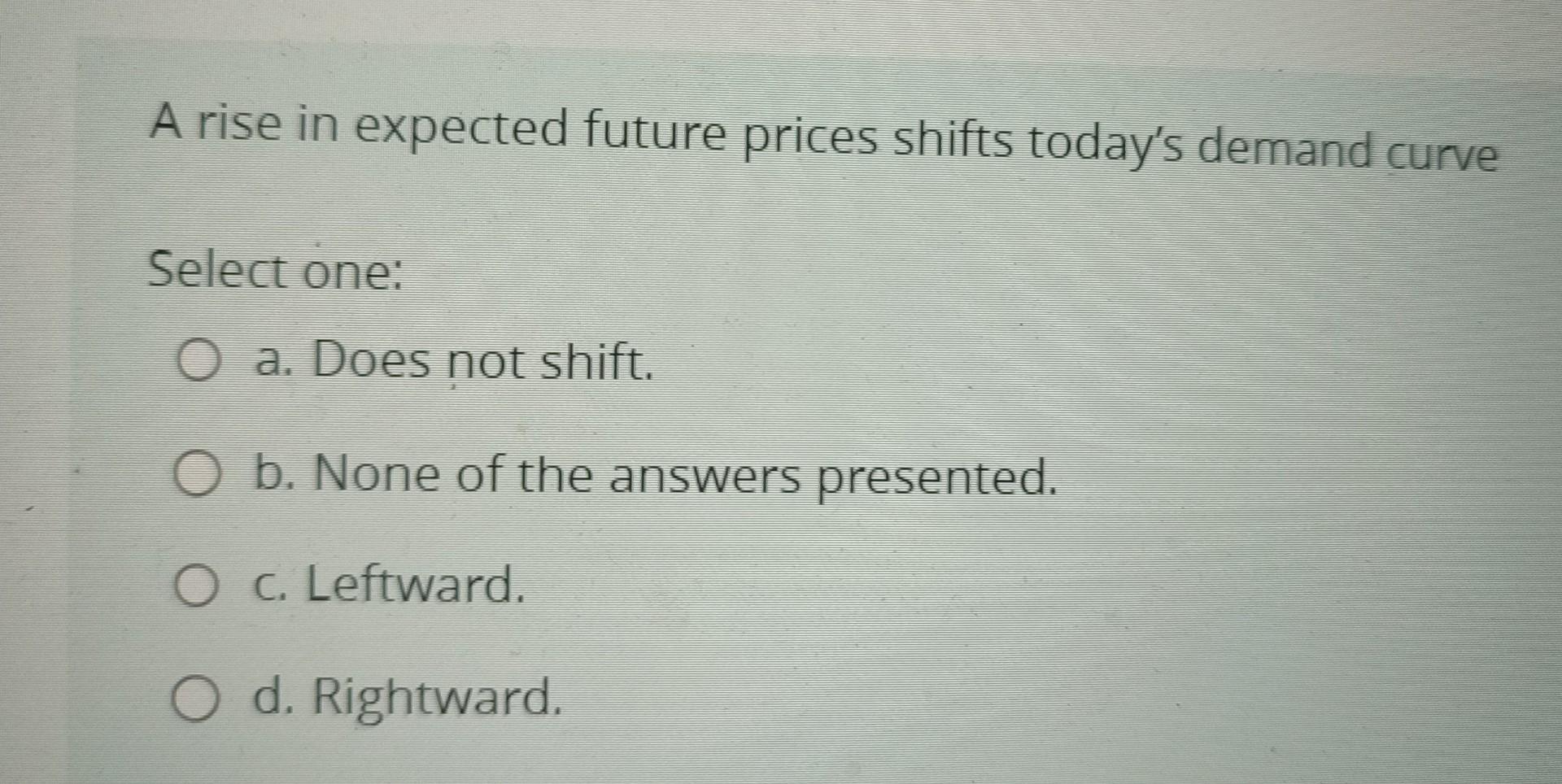 Solved A rise in expected future prices shifts today's | Chegg.com