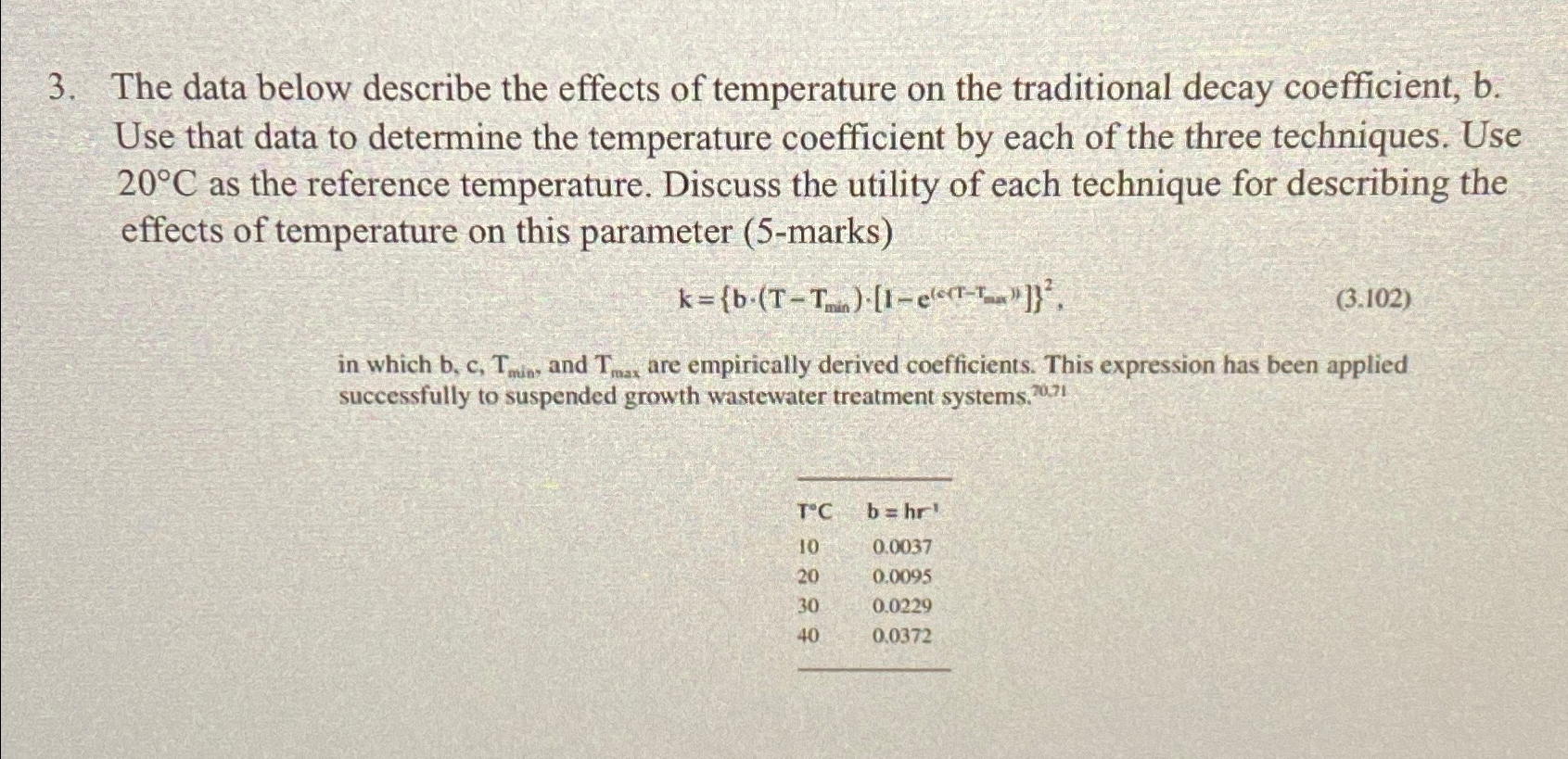 Solved The data below describe the effects of temperature on | Chegg.com