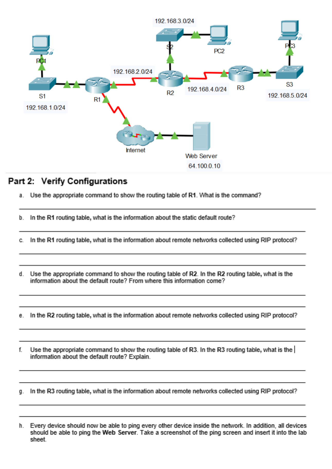 Solved I want Screenshot for Question H from packet tracer | Chegg.com