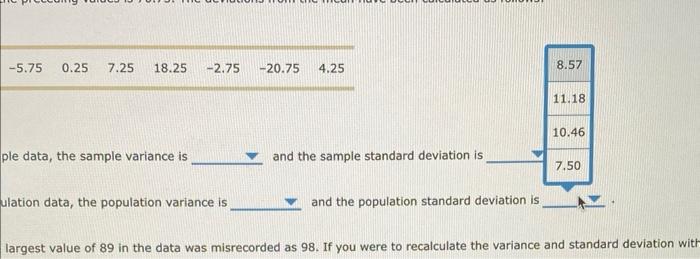 Solved Consider a data set containing the following values: | Chegg.com
