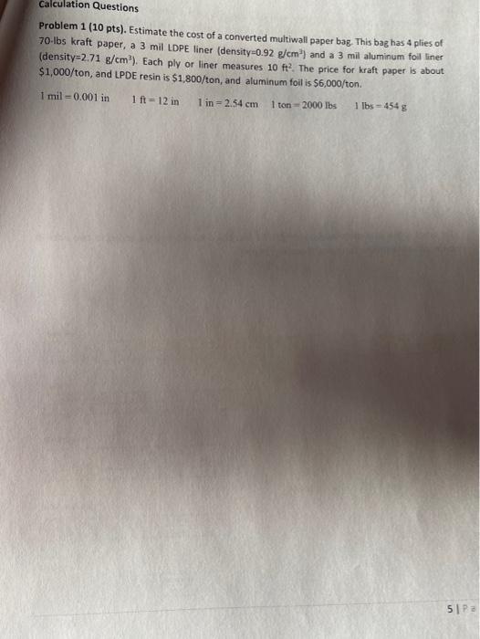 Solved Calculation Questions Problem 1 (10 pts). Estimate | Chegg.com