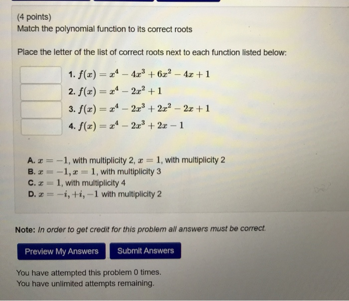 Solved (4 points) Match the polynomial function to its | Chegg.com