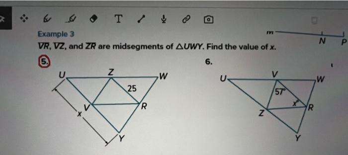 Solved VR,VZ, and ZR are midsegments of UWY. Find the value | Chegg.com