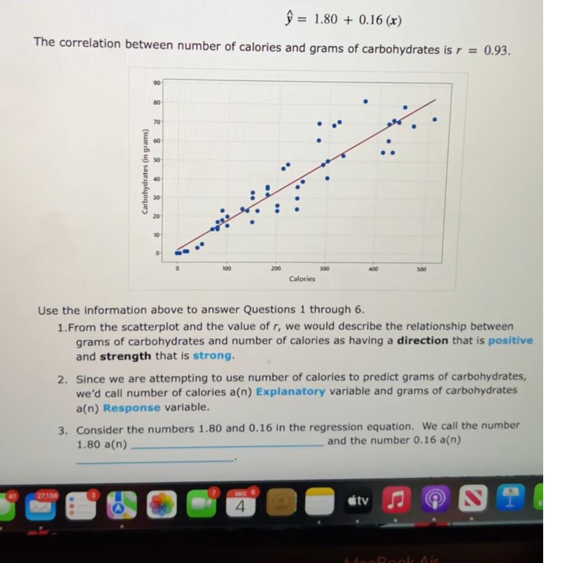 Solved hat(y)=1.80+0.16(x)The correlation between number of | Chegg.com