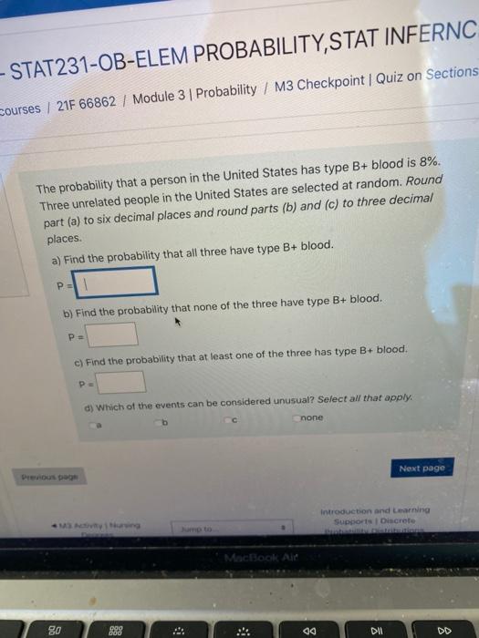 Solved - STAT231-OB-ELEM PROBABILITY, STAT INFERNC courses / | Chegg.com