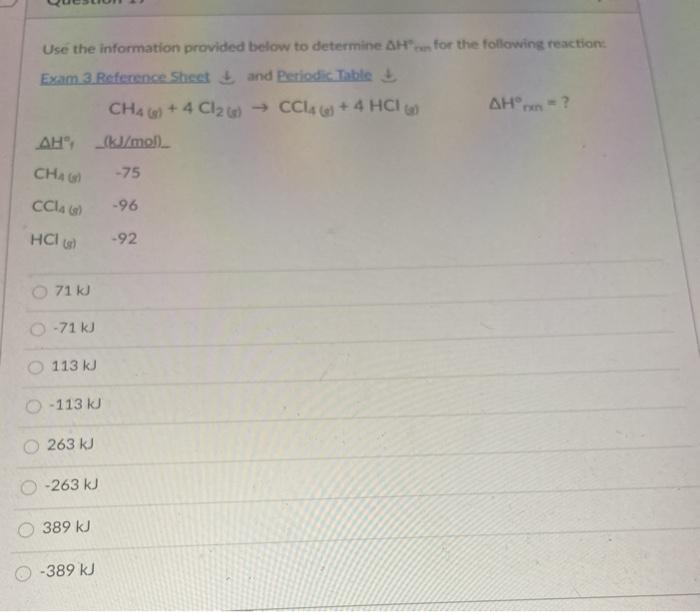 Solved Use the information provided below to determine AHan | Chegg.com