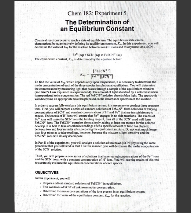 Solved Chem 182: Experiment 5 The Determination of an | Chegg.com