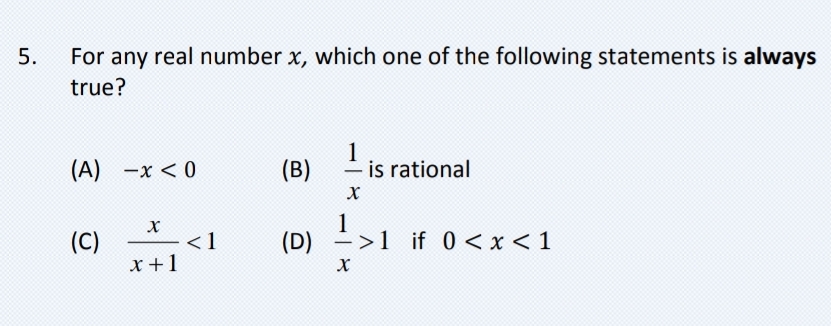 Solved For any real number x, ﻿which one of the following | Chegg.com