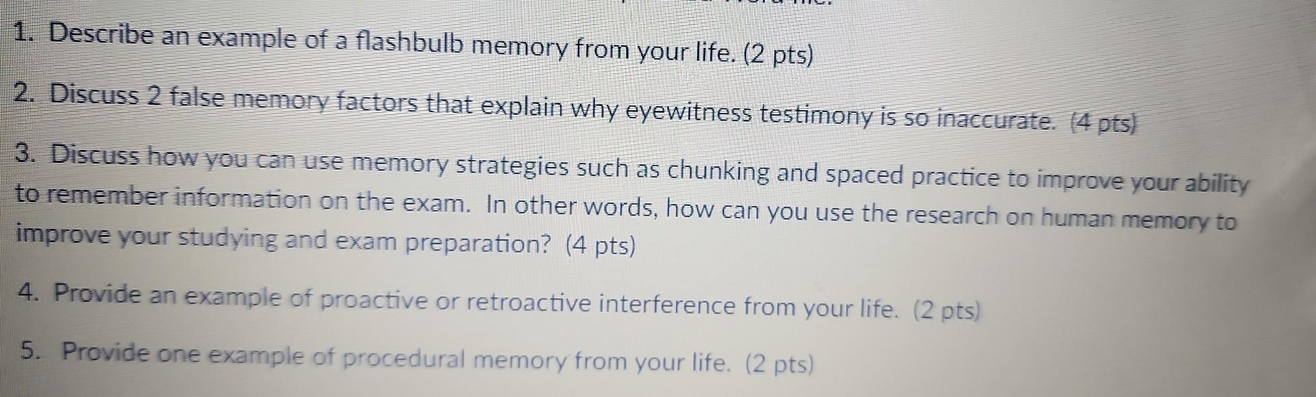 Solved 1. Describe an example of a flashbulb memory from | Chegg.com