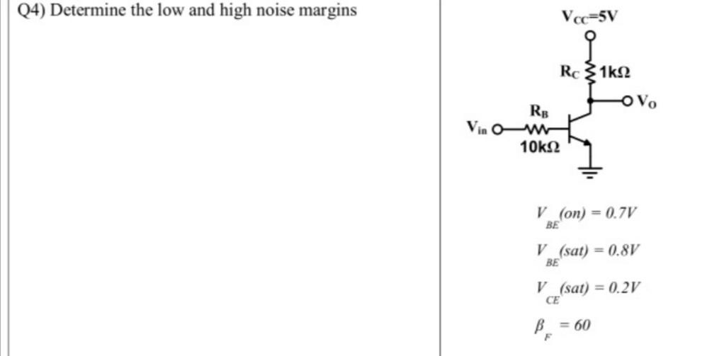 Solved Q4) Determine the low and high noise margins VBE( on | Chegg.com