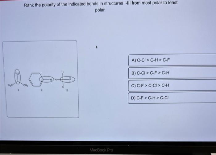 Solved Rank the polarity of the indicated bonds in | Chegg.com