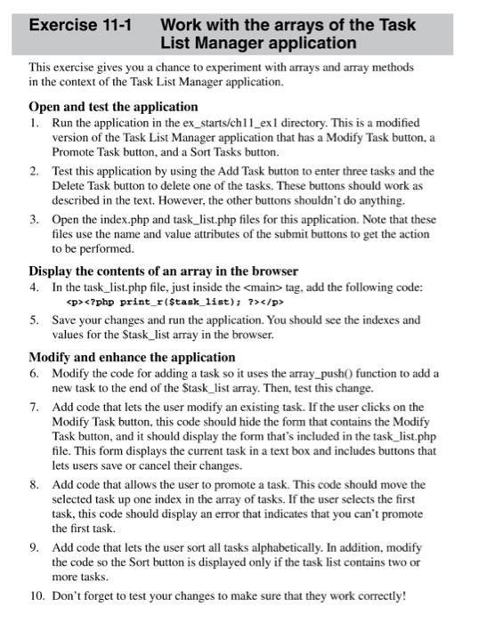 Solved Exercise 11-1 Work with the arrays of the Task List | Chegg.com